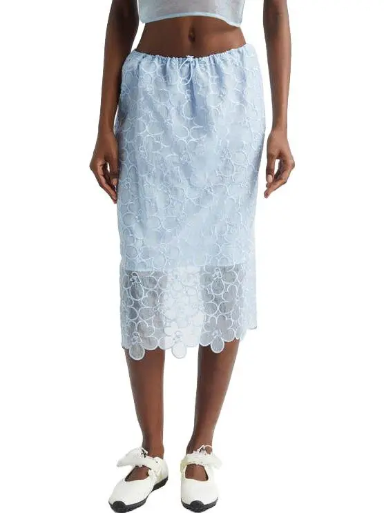 Cecilie Bahnsen Bria Floral Embroidered Organza Midi Skirt - Light Blue Felicia Embroidery