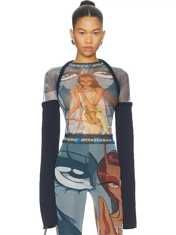 Ottolinger Mesh Hybrid Longsleeve In Julien Ceccaldi Print - Print-blue