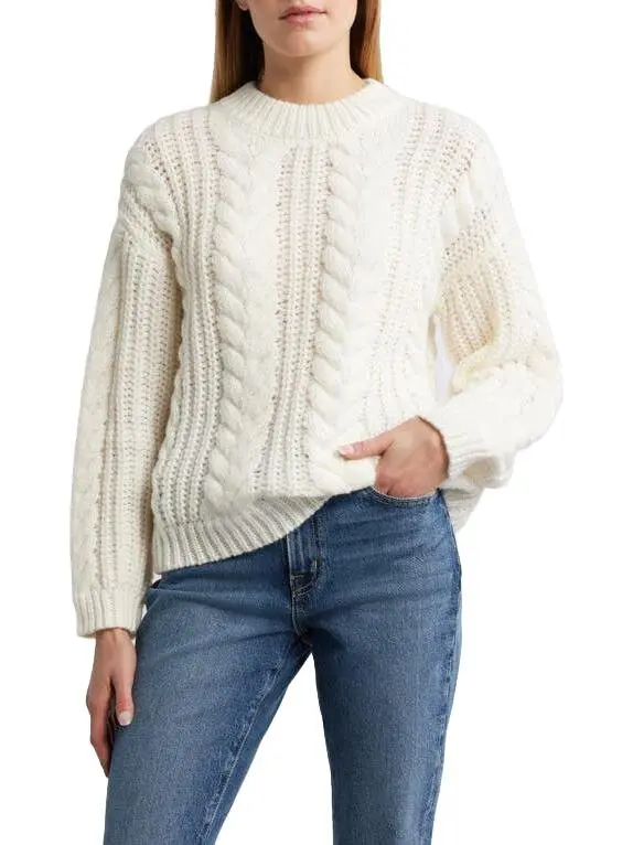 CITY BLUES Cable Knit Sweater - Cloud