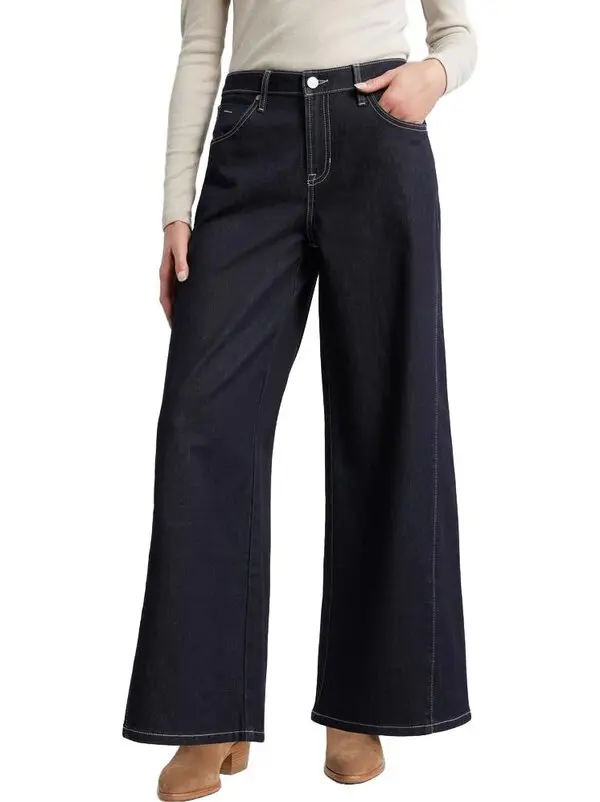 CITY BLUES High-waist Wide Leg Stretch Jeans - Dark Indigo
