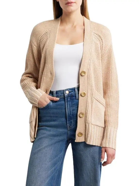 CITY BLUES Cotton Blend Button-front Cardigan - Champagne