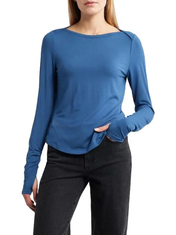 CITY BLUES Long Sleeve Modal Blend Top - Cadet Blue