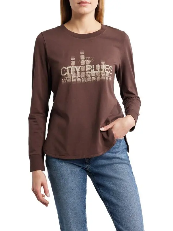 CITY BLUES Graphic Print Cotton-blend Top - Coffee