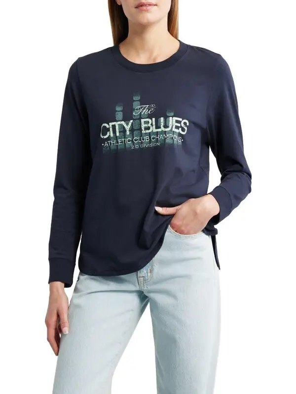 CITY BLUES Graphic Print Cotton-blend Top - Midnight