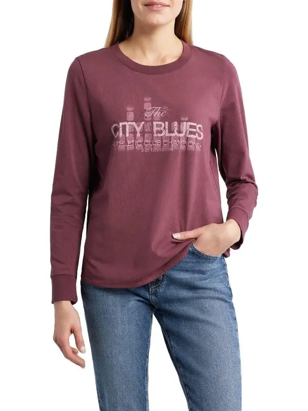 CITY BLUES Graphic Print Cotton-blend Top - Plum