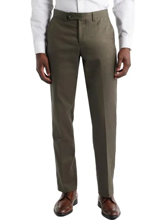 Berle Trim Fit Flat Front Lyocell & Cotton Twill Chinos - Olive