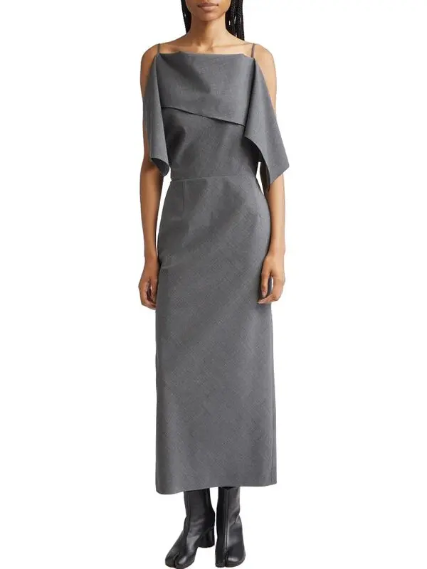 MAISON MARGIELA Folded Convertible Gabardine Dress - Dark Grey Melange
