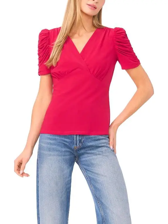 CECE DUPRAZ Puff Sleeve Crepe Top - Rose Cerise