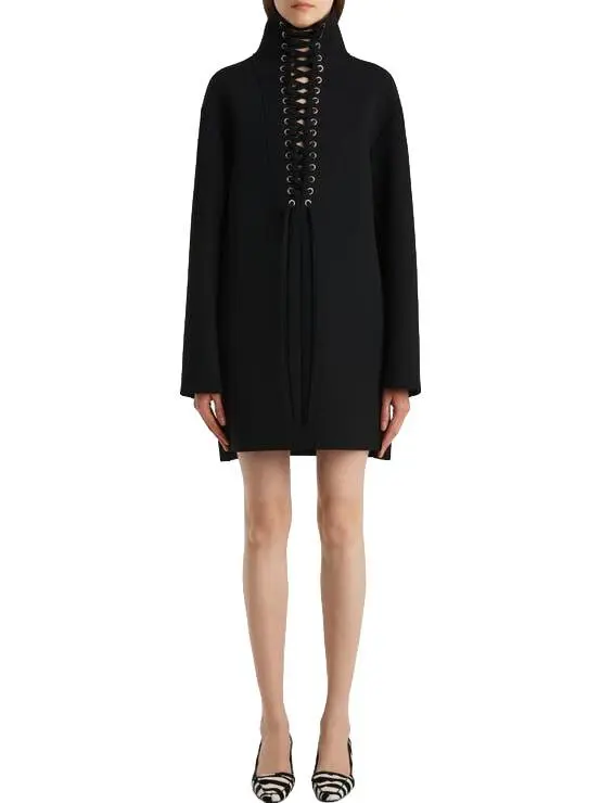 Khaite Lee Lace-up Long Sleeve Crepe Dress - Black