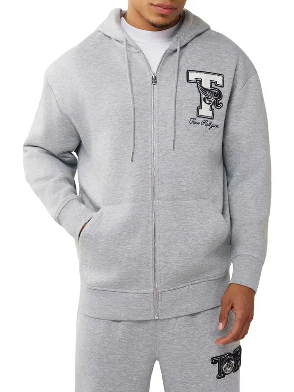 True Religion Zip Front Hoodie - Heather Grey