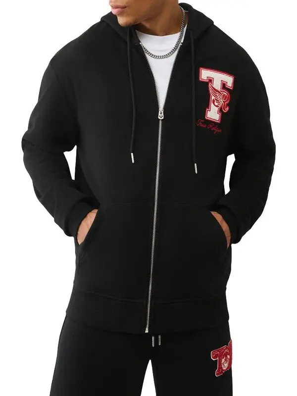 True Religion Zip Front Hoodie - Jet Black
