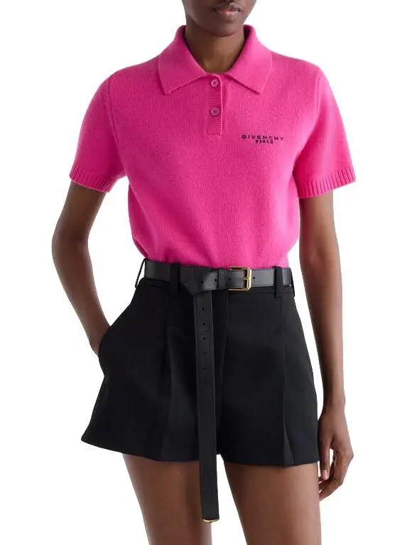 Givenchy Short Sleeve Wool & Cashmere Polo - Fuchsia