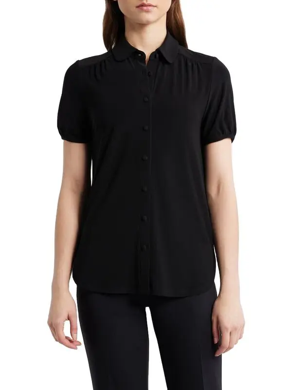 Anne Klein Collared Short Sleeve Button-up Shirt - Anne Black