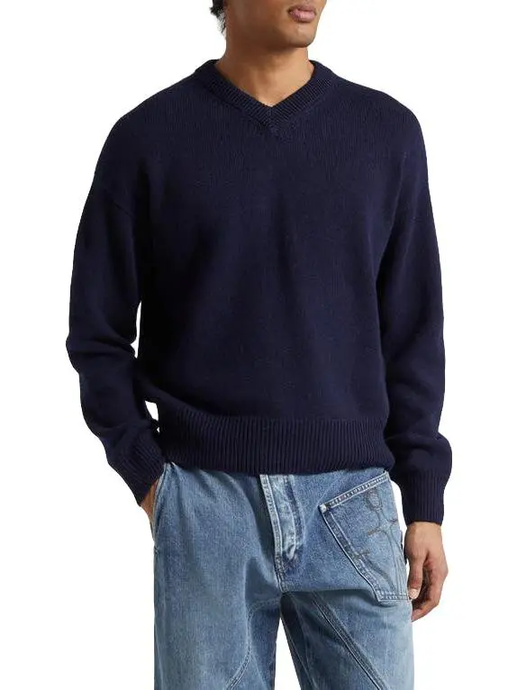 JW Anderson Loafer Stitch Cashmere V-neck Sweater - Navy