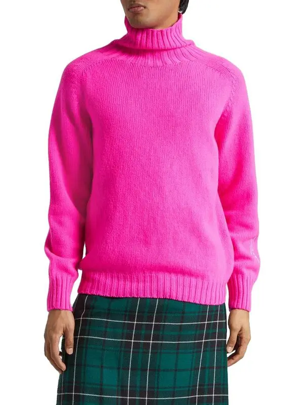 JW Anderson Logo Embroidered Wool Turtleneck Sweater - Neon Pink