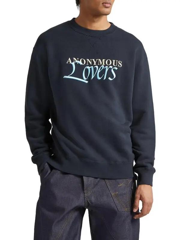 JW Anderson Anonymous Lovers Embroidered Jersey Sweatshirt - Washed Black