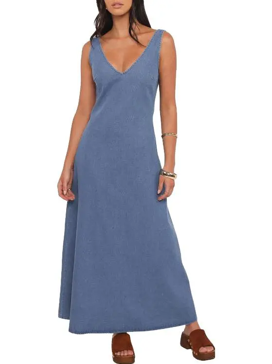 PETAL & PUP Odelia Cotton Denim Maxi Dress - Indigo