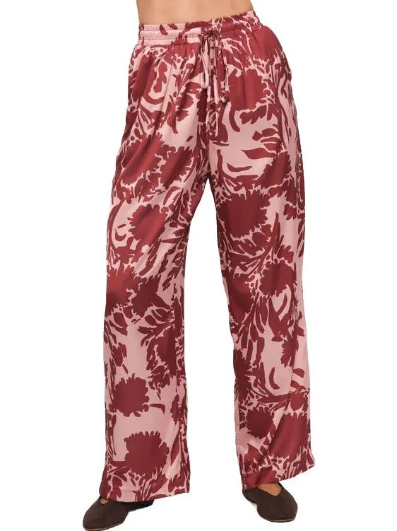 PETAL & PUP Elysia Floral Print Wide Leg Pants - Pink Burgundy