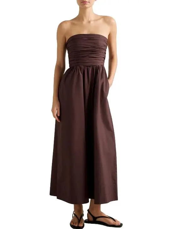 EVER NEW Strapless Ruched Midi Dress - Chocolate