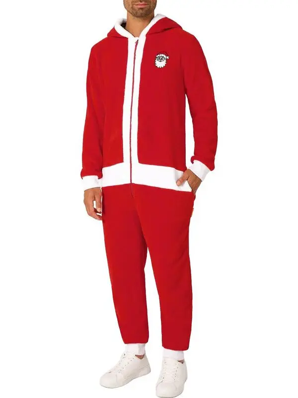 Opposuits Merry Jinglejoy Hooded Fleece Jumpsuit - Red