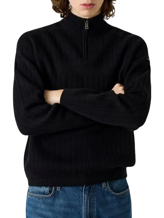 Guess Cotton Rib Half Zip Sweater - Black