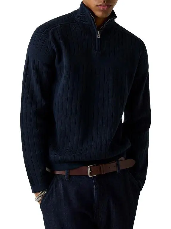 Guess Cotton Rib Half Zip Sweater - Daring Ocean