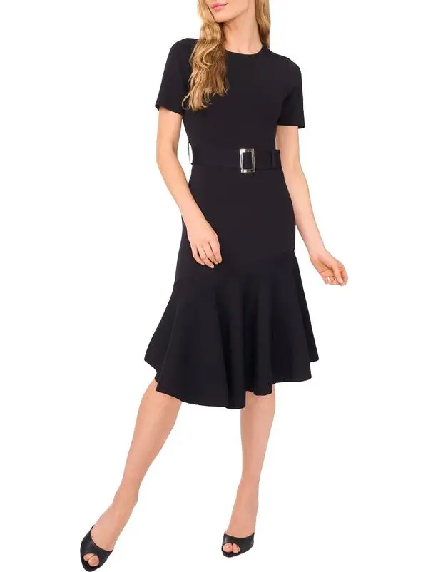 Ted Baker London Ribbed Short Sleeve Belted Sweater Dress - Rich Black