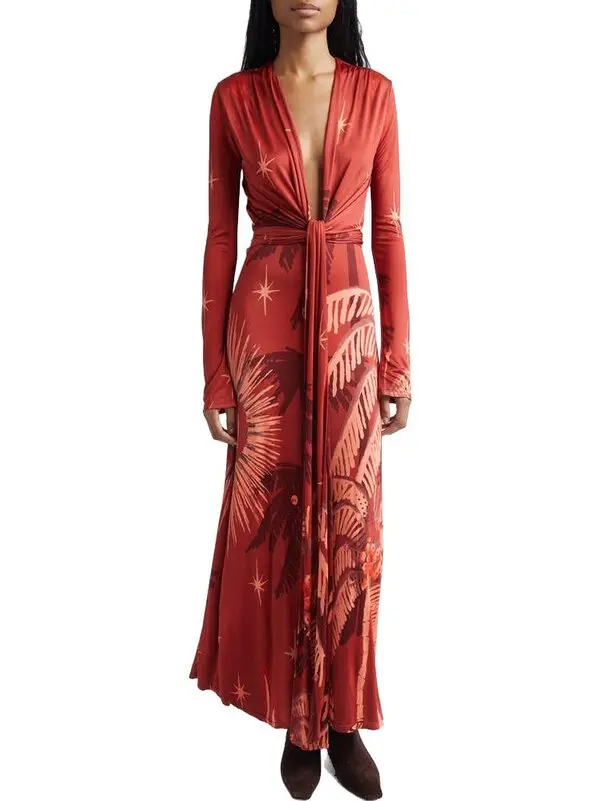 Johanna Ortiz Tropical Print Jersey Maxi Dress - Red/wine