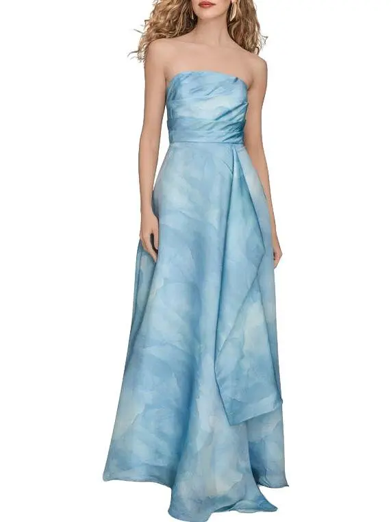 Donna Karan New York Abstract Floral Strapless Gown - Cielo Multi