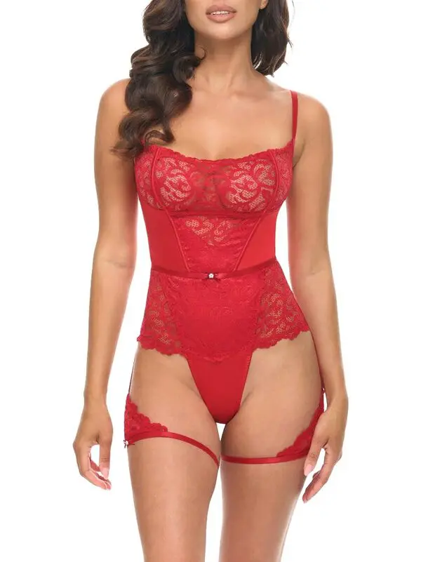 OH LA LA CHERI Candice Lace Teddy - Red