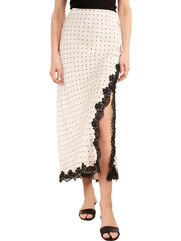 Cami Nyc Teagan Polka Dot Lace Accent Silk Maxi Skirt - Pin Dot