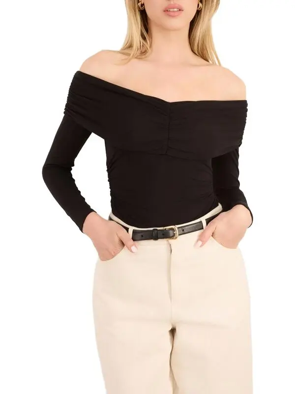 Cami Nyc Julien Off The Shoulder Long Sleeve Bodysuit - Black