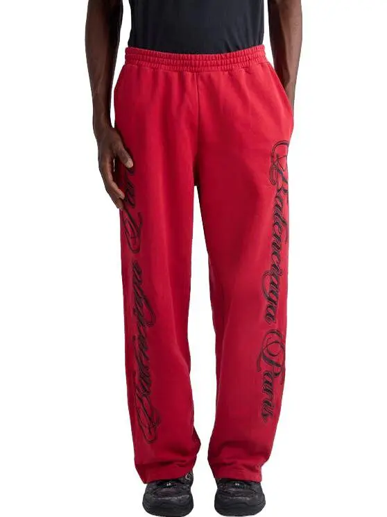 Balenciaga Big B Cursive Logo Embroidered Dry Fleece Sweatpants - Red/black
