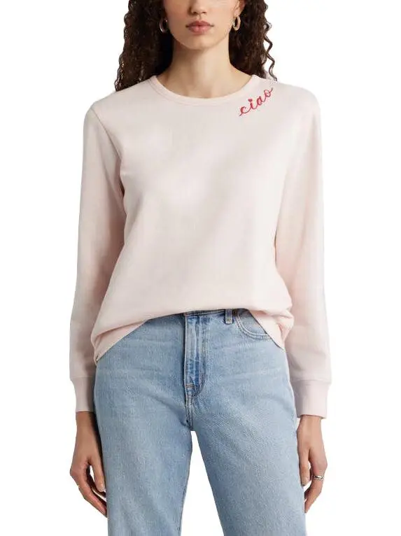 Caslon Ciao Embroidered Relaxed Sweatshirt - Pink Fresco Red Ciao