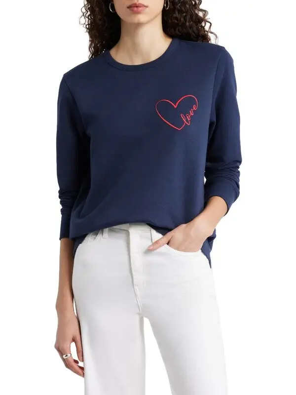 Caslon Embroidered Relaxed Sweatshirt - Navy Still Red Goji Heart
