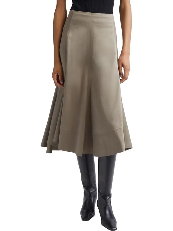 Proenza Schouler Janan Cotton Stretch Sateen Midi Skirt - Dark Flax