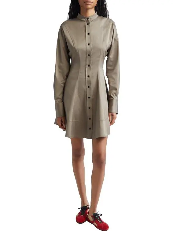 Proenza Schouler Janan Long Sleeve Cotton Stretch Sateen Dress - Dark Flax