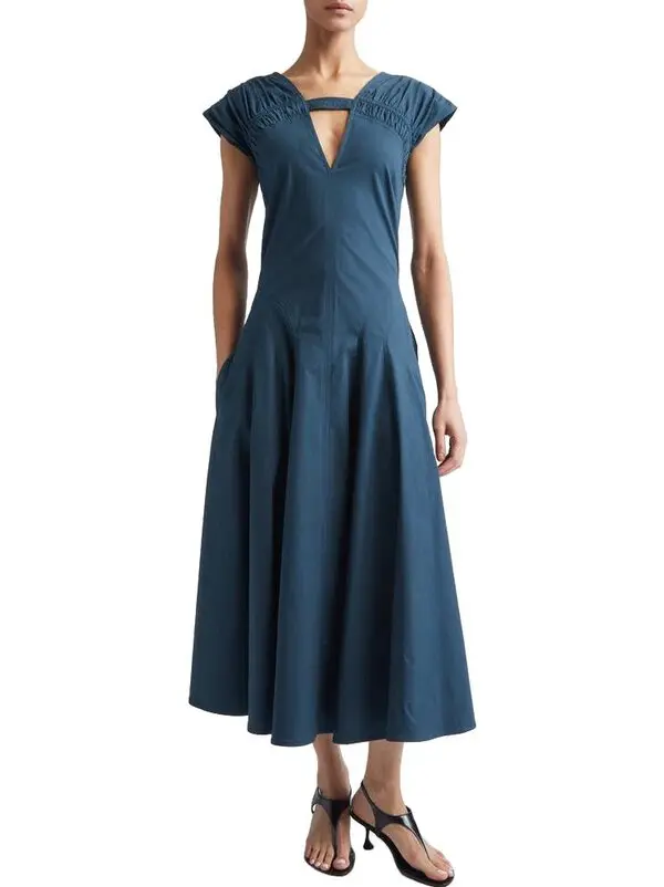 Proenza Schouler Manoela Ruched Cotton Stretch Poplin Dress - Dark Spruce