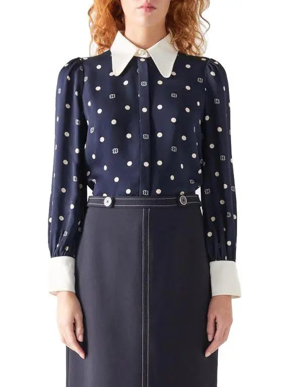 LK BENNETT Sonya Logo Print Shirt - Navy