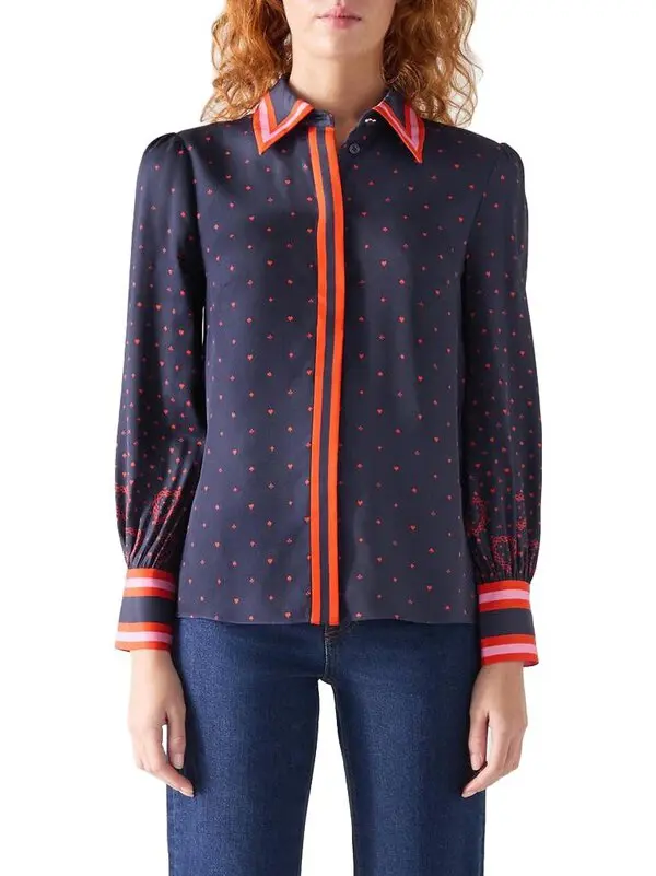 LK BENNETT Playing Cards Print Shirt - Navy Multi