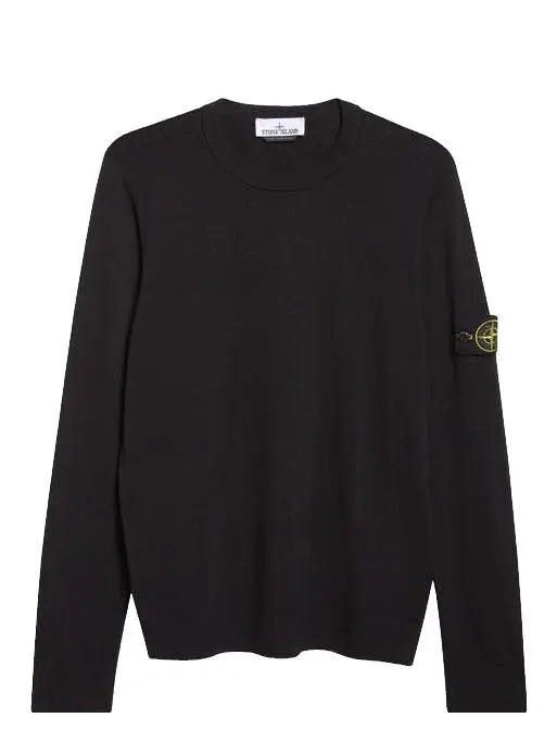 Stone Island Compass Patch Virgin Wool Crewneck Sweater - Black