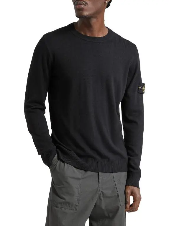 Stone Island Compass Patch Virgin Wool Crewneck Sweater - Black
