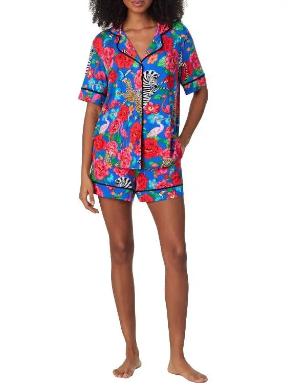 ROOM SERVICE Contrast Piping Pajama Set - Blue Floral