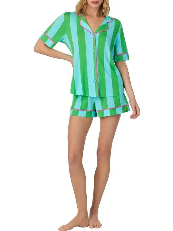 ROOM SERVICE Contrast Piping Pajama Set - Green Stripe