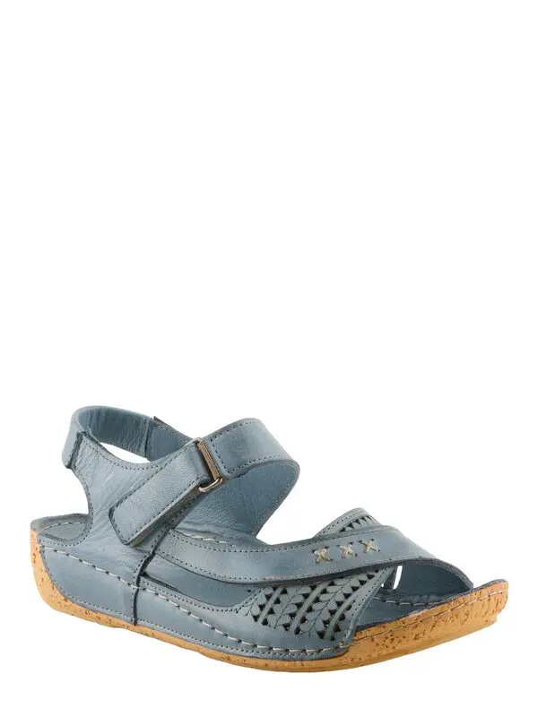 SPRING STEP SHOES Galaire Laser-cut Wedge Sandals - Blue