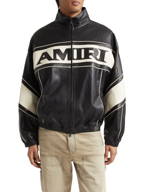 Amiri Sport Logo Lambskin Leather Track Jacket - Black