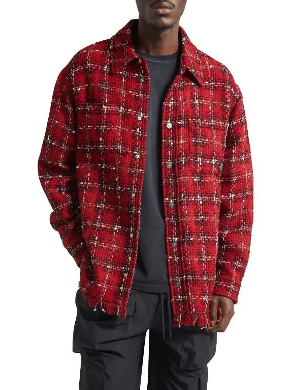 Amiri Plaid Wool Blend Tweed Overshirt - Red Rose