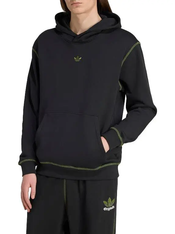 Adidas Logo Graphic Cotton Fleece Pullover Hoodie - Black