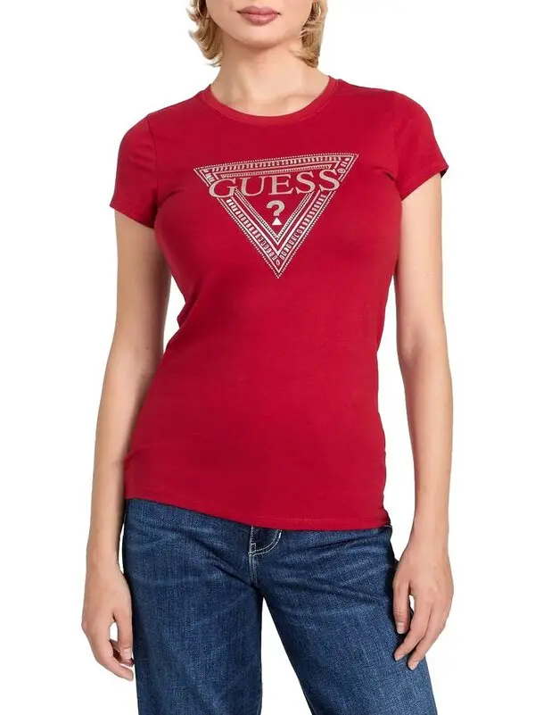 Guess Rhinestone Logo T-shirt - Red