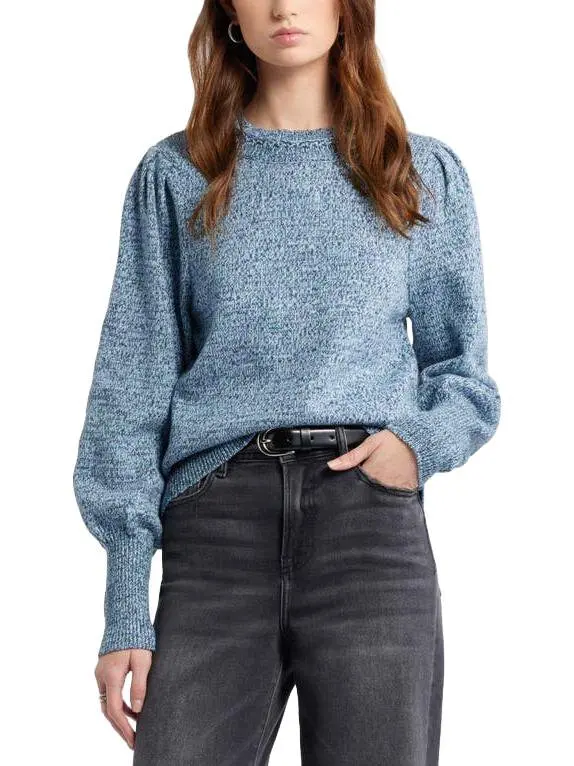 Treasure & Bond Marl Balloon Sleeve Crewneck Sweater - Blue Denim Heather